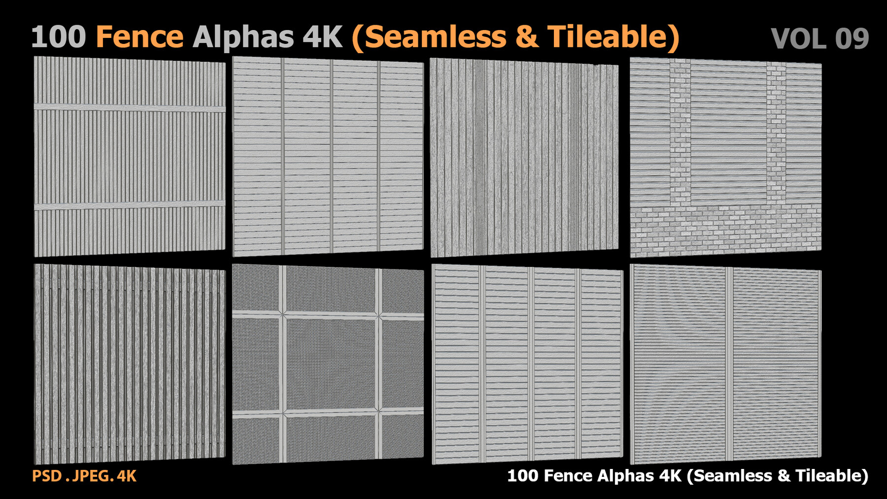 ArtStation - 100 Fence Alphas 4K (Seamless & Tileable) VOL 09 | Brushes