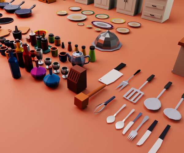 ArtStation - 98 Low poly kitchen 3D game assets and models | Game Assets