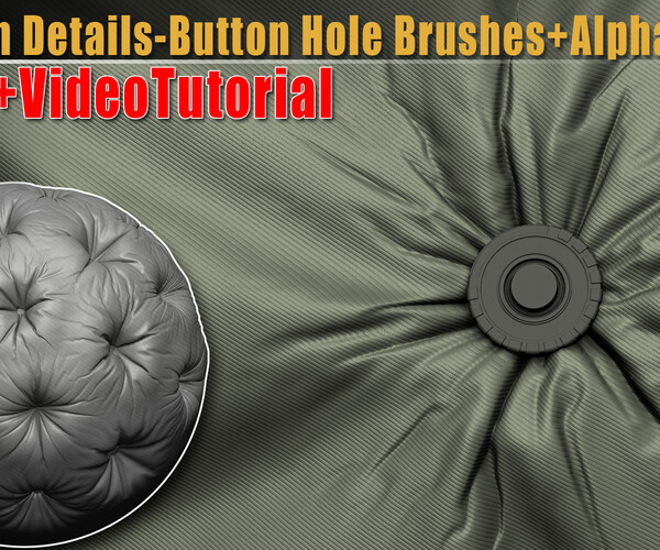 ArtStation - 40 Cloth Details - Button Hole Brushes + Alpha Vol01 + Video Tutorial | Brushes