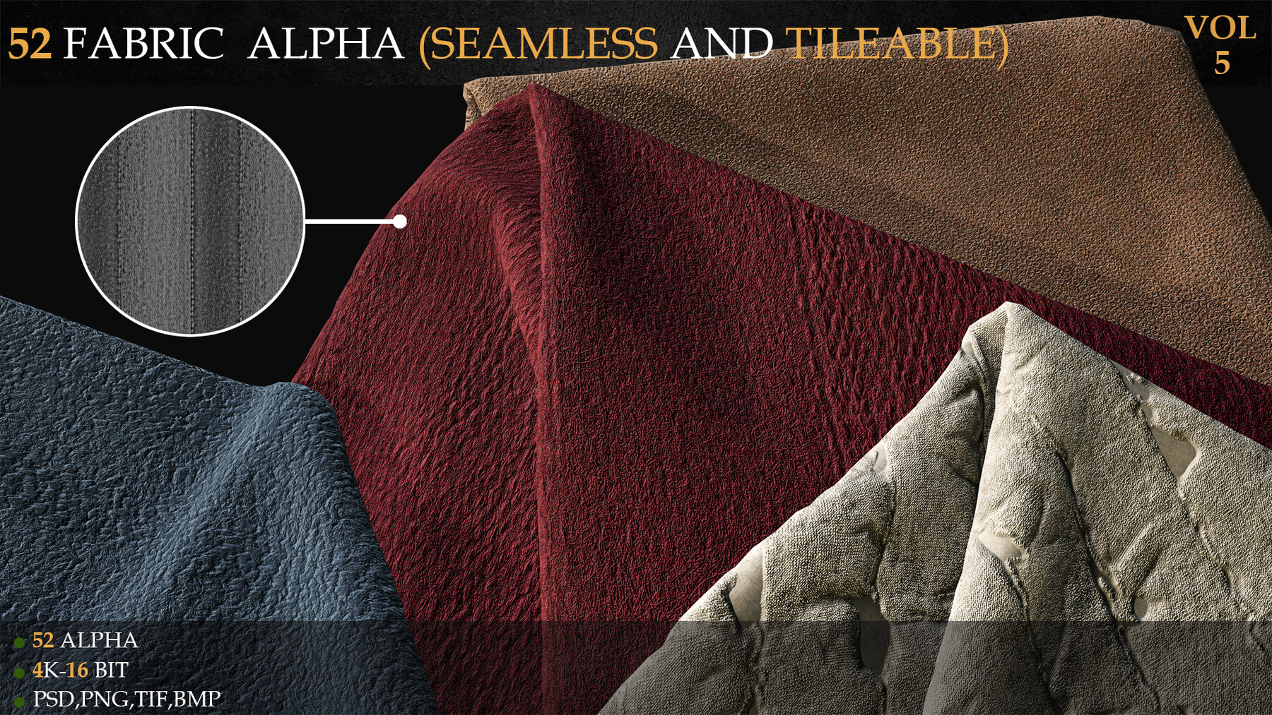 ArtStation - 52 FABRIC ALPHA (SEAMLESS AND TILEABLE)-VOL 5 | Brushes