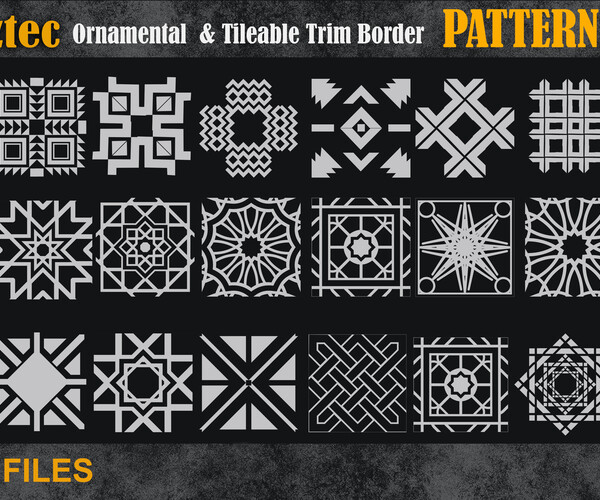 ArtStation - 1200 Aztec Ornamental & Tileable Trim Border Patterns vol8 ...