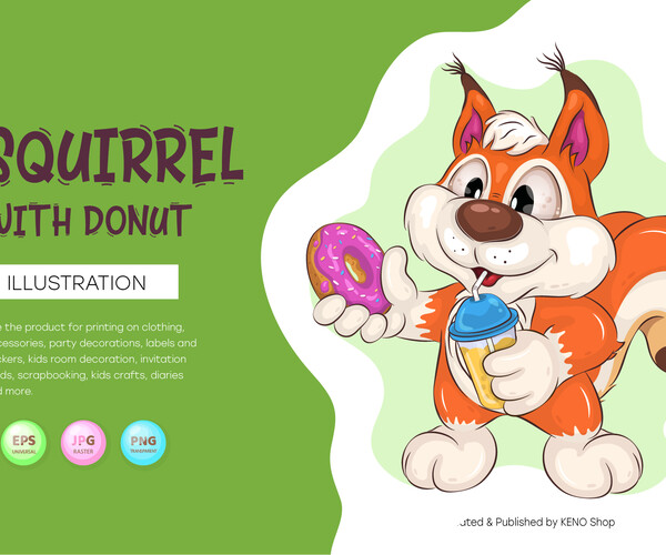 ArtStation - Cartoon Squirrel with Donut. Clipart. | Artworks