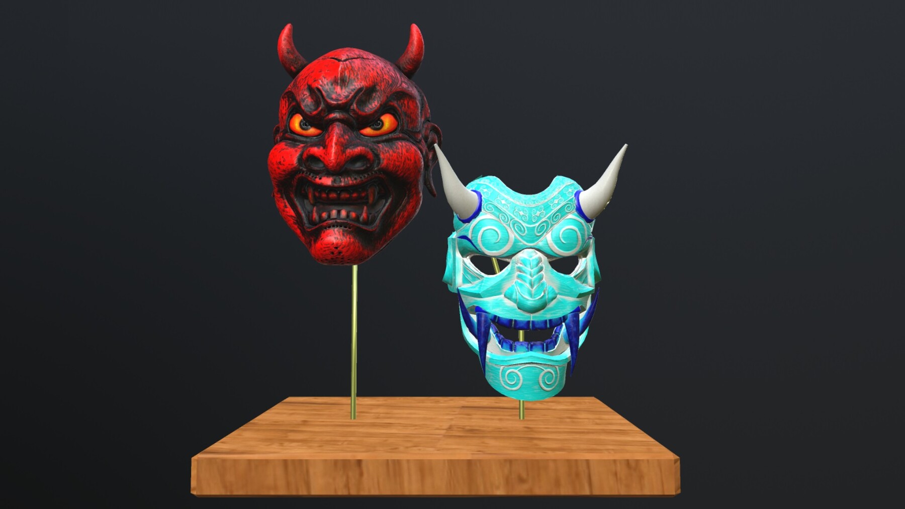 ArtStation - JAPANESE DEMONS MASKS low-poly PBR | Game Assets