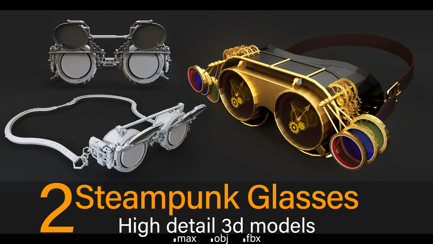 ArtStation - 2- Steampunk Glasses- High detail 3d models | Resources