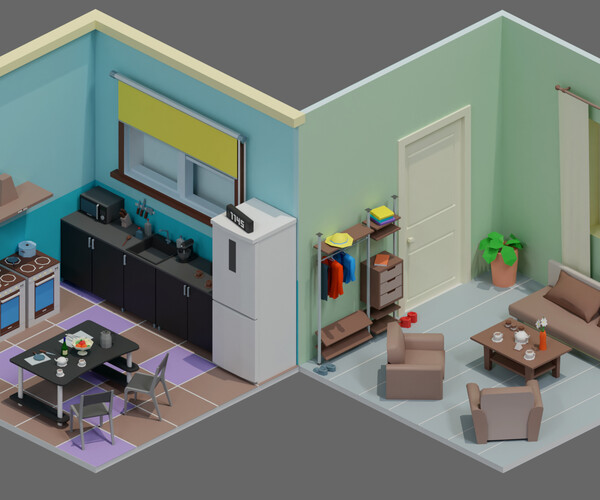 ArtStation - low poly interior 2 Low-poly 3D model | Game Assets