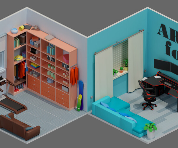 ArtStation - low poly interior 2 Low-poly 3D model | Game Assets