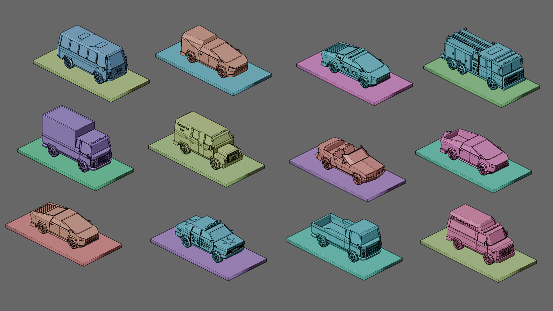 ArtStation - 12 unique cars Low-poly 3D model | Game Assets