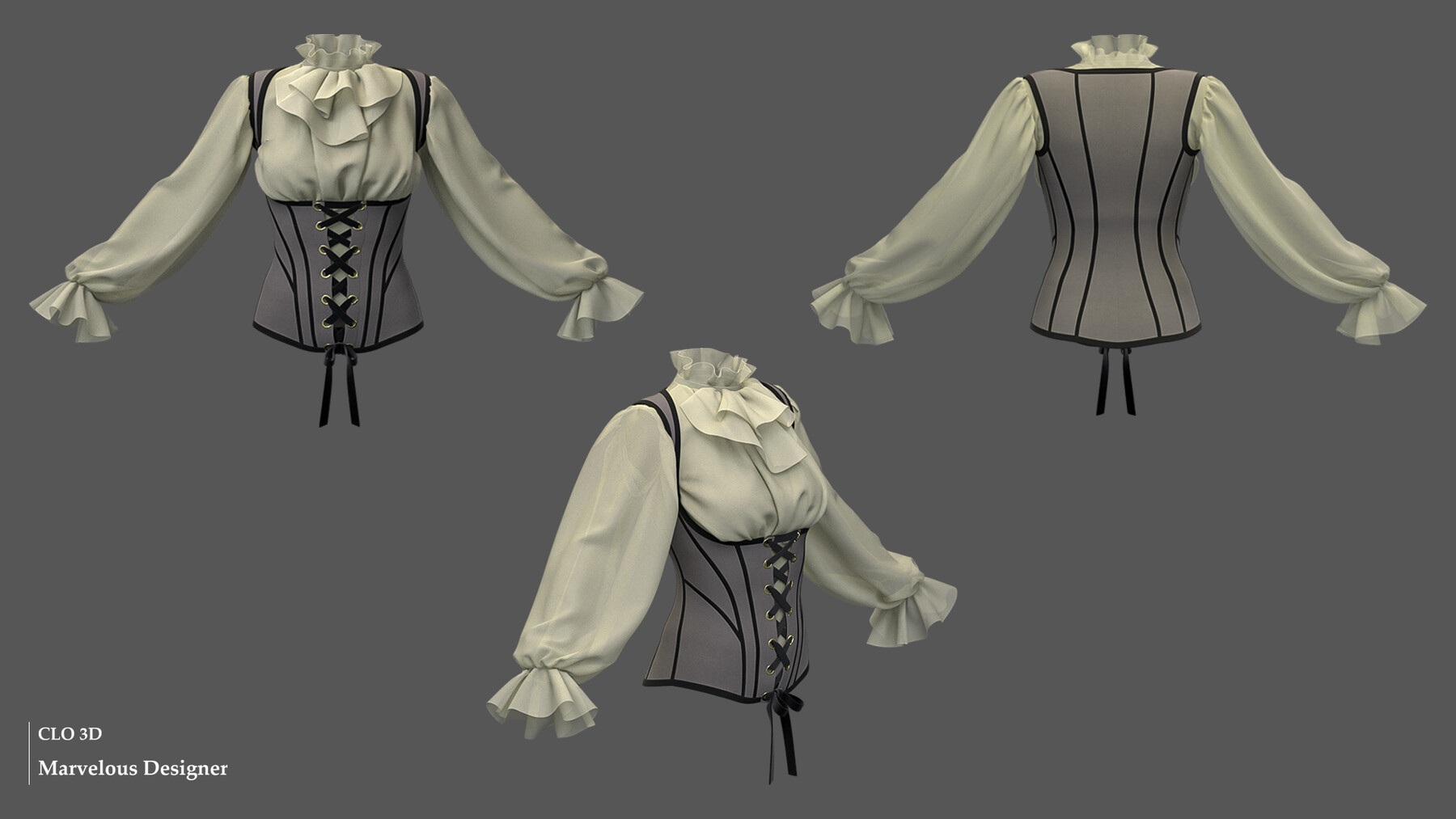 ArtStation - Female corset and blouse set / Marvelous Designer/Clo3D ...