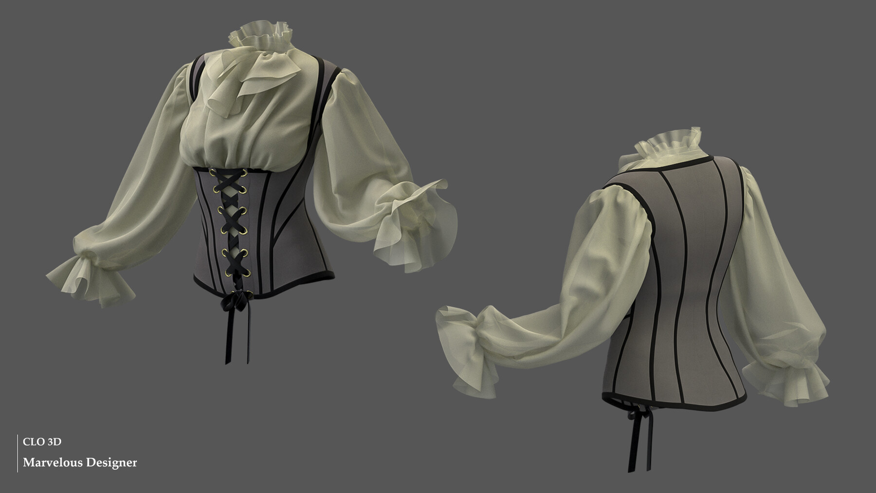 ArtStation - Female corset and blouse set / Marvelous Designer/Clo3D ...