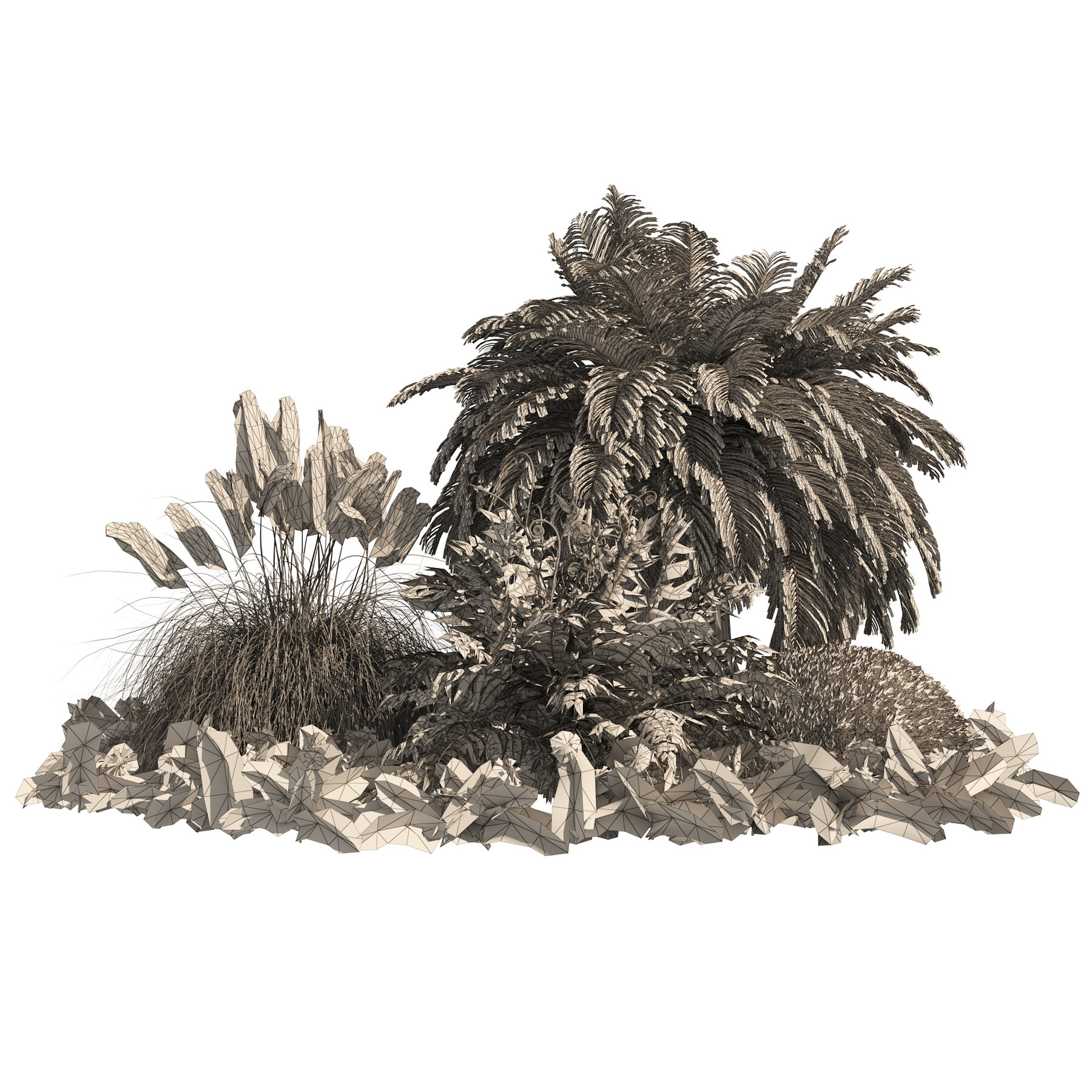 ArtStation - Outdoor Garden Set, Palm Tree, Bush & flowers 3d model ...