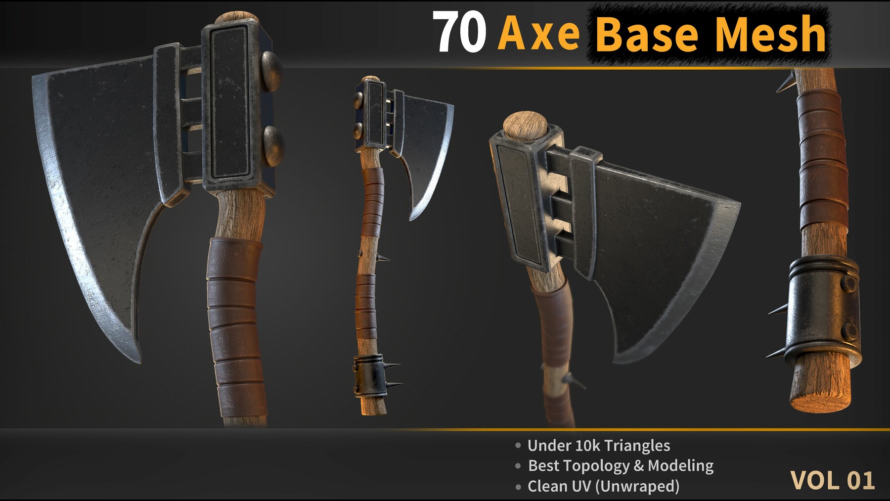 ArtStation - 70 Axe Base Mesh - VOL 01 ( Ready for Game ) | Game Assets