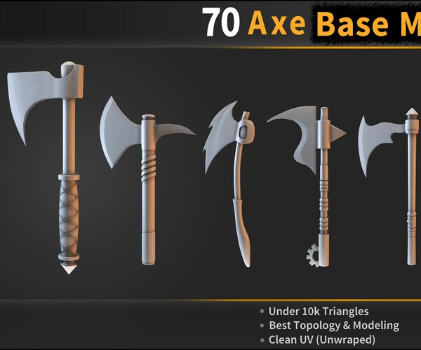 ArtStation - 70 Axe Base Mesh - VOL 01 ( Ready for Game ) | Game Assets