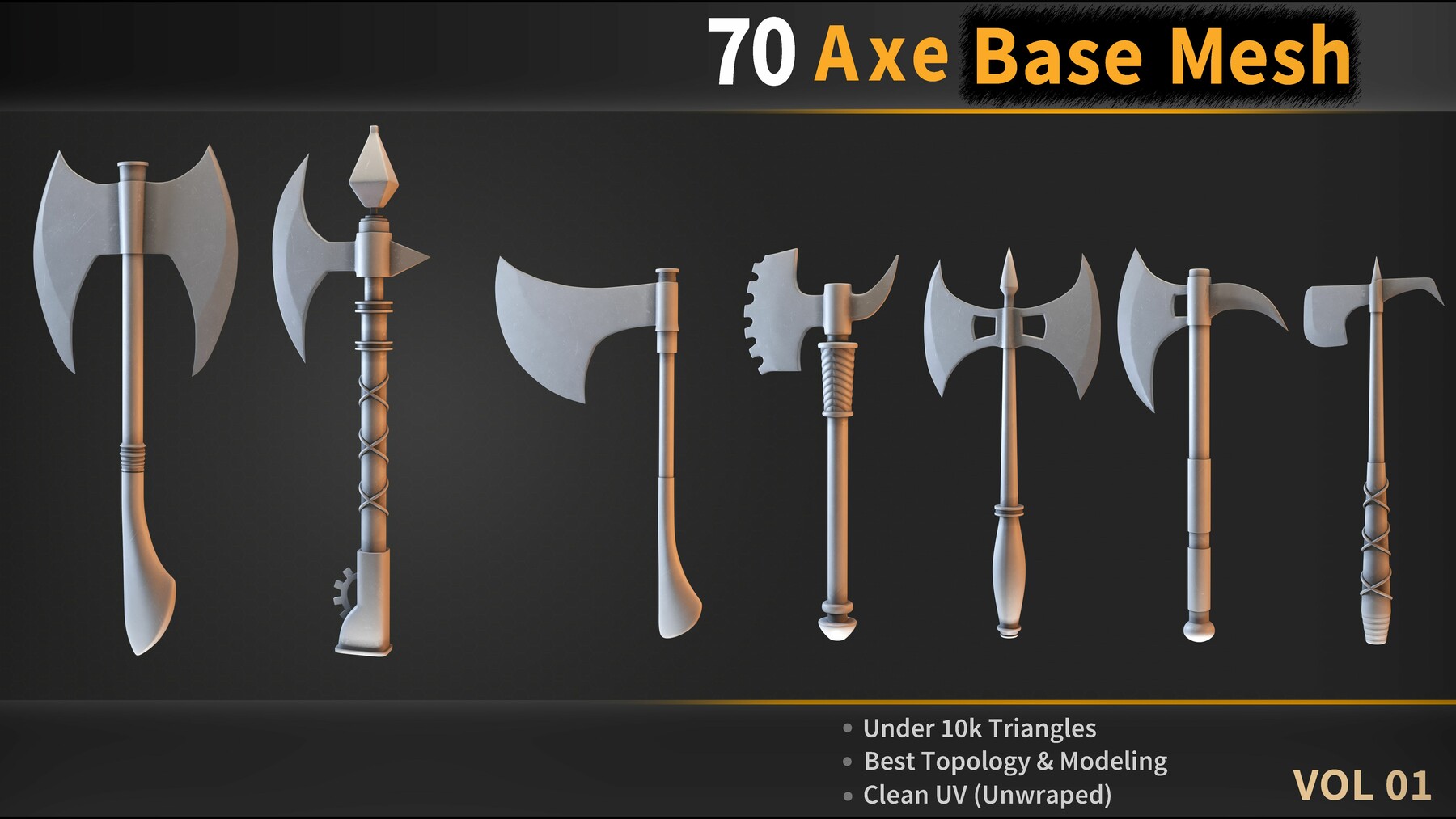 ArtStation - 70 Axe Base Mesh - VOL 01 ( Ready for Game ) | Game Assets