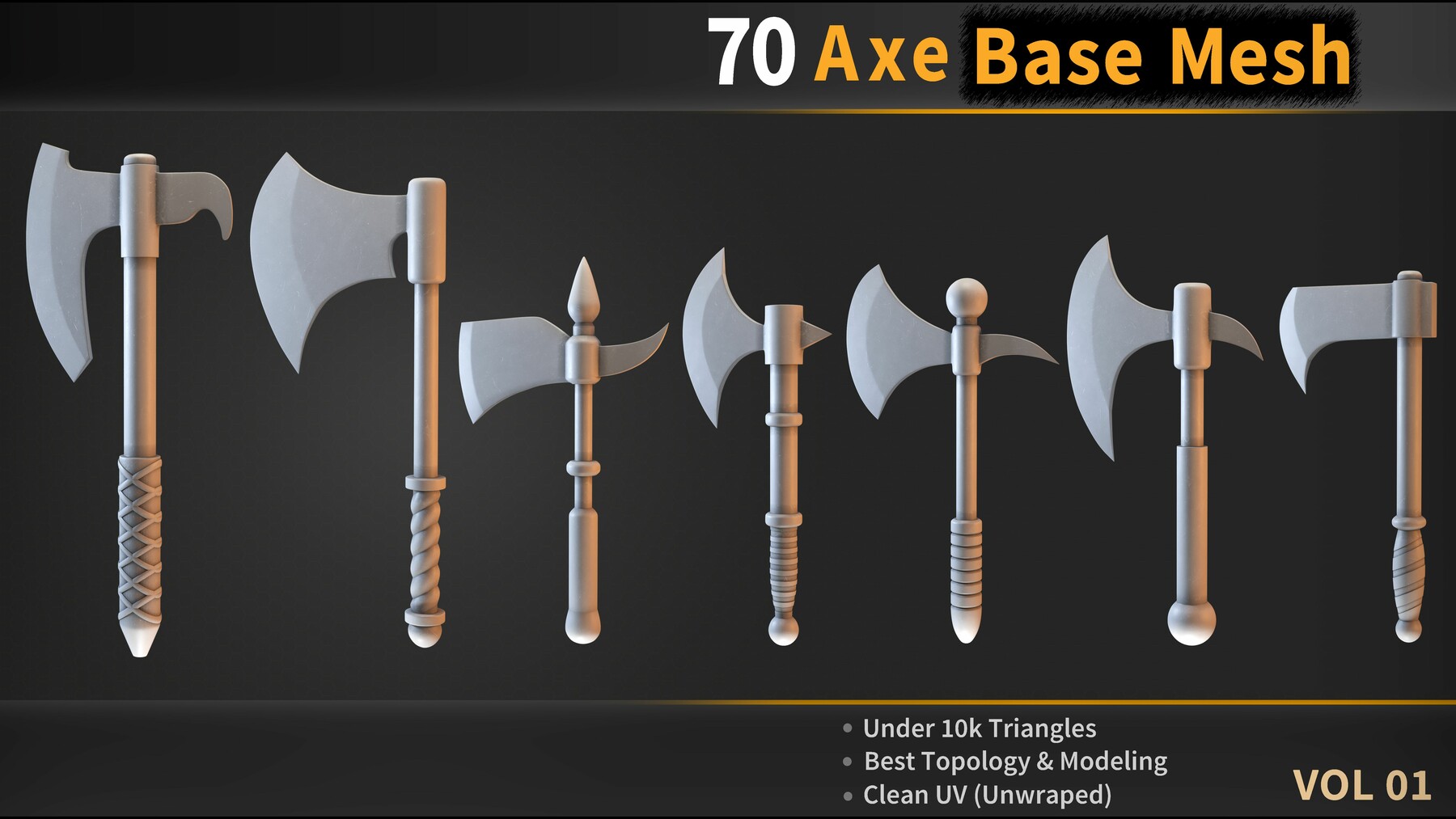 ArtStation - 70 Axe Base Mesh - VOL 01 ( Ready for Game ) | Game Assets