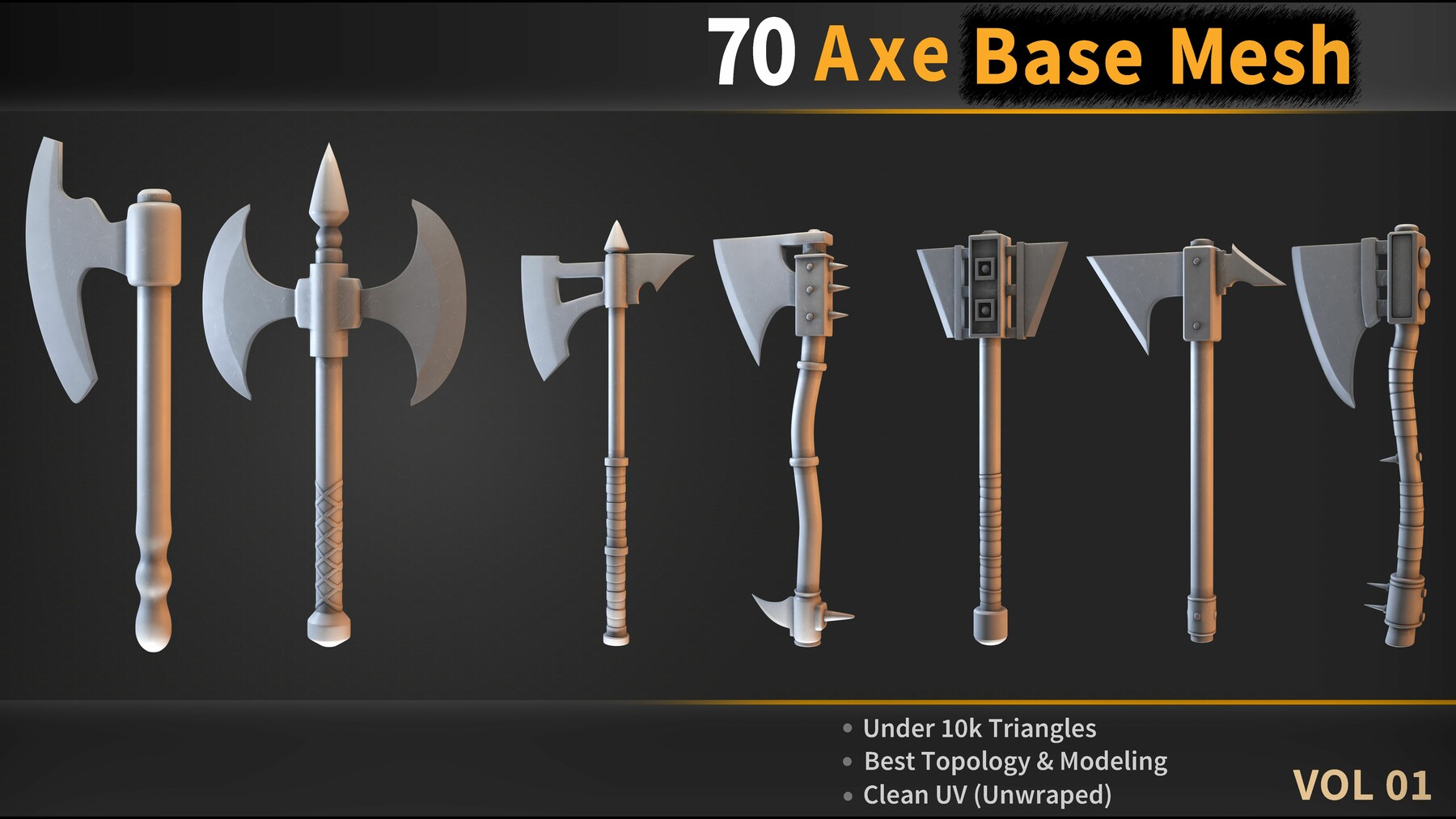 ArtStation - 70 Axe Base Mesh - VOL 01 ( Ready for Game ) | Game Assets