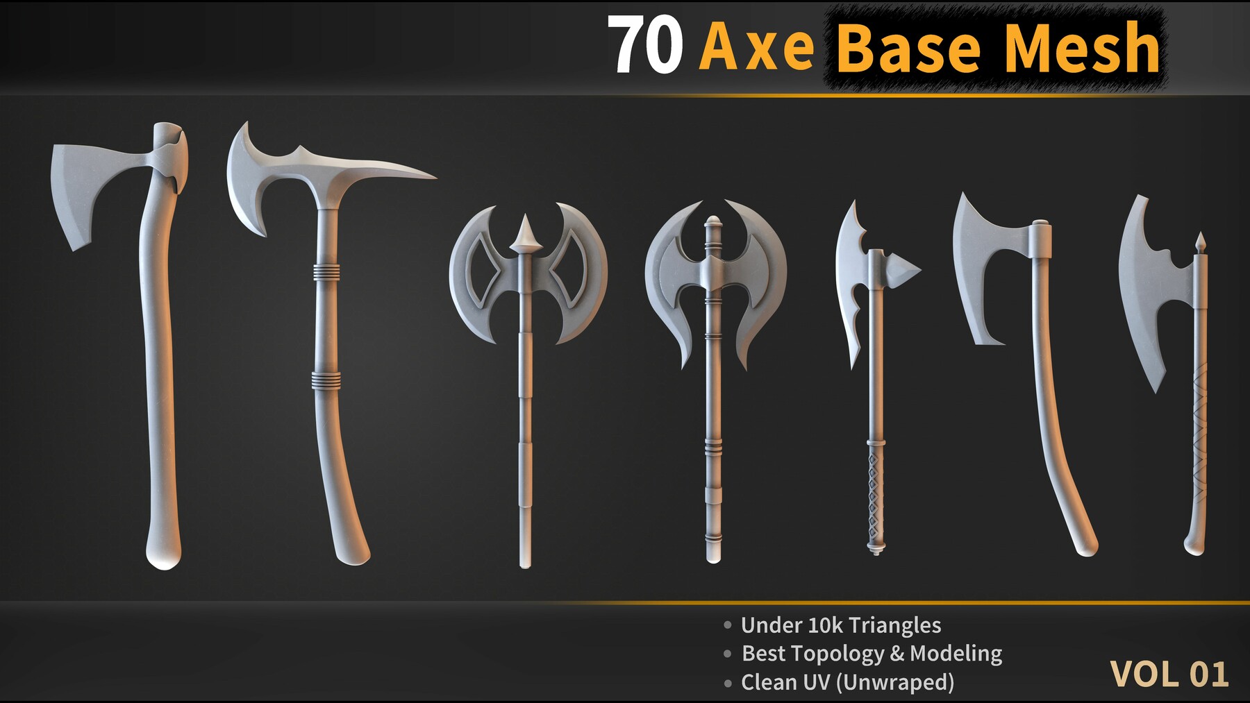 ArtStation - 70 Axe Base Mesh - VOL 01 ( Ready for Game ) | Game Assets