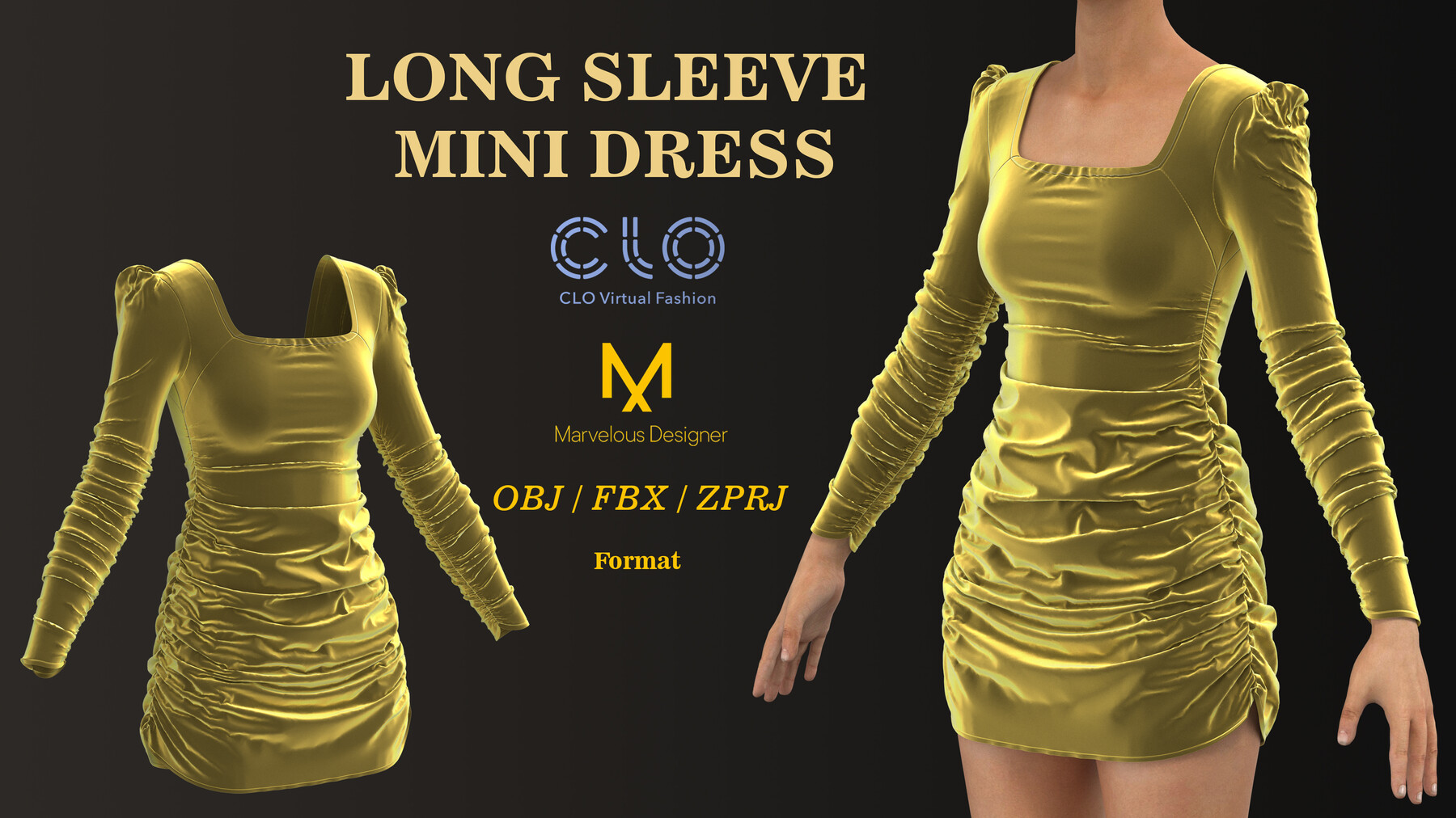 ArtStation - LONG SLEEVE MINI DRESS/ OBJ/ FBX/ ZPRJ | Resources