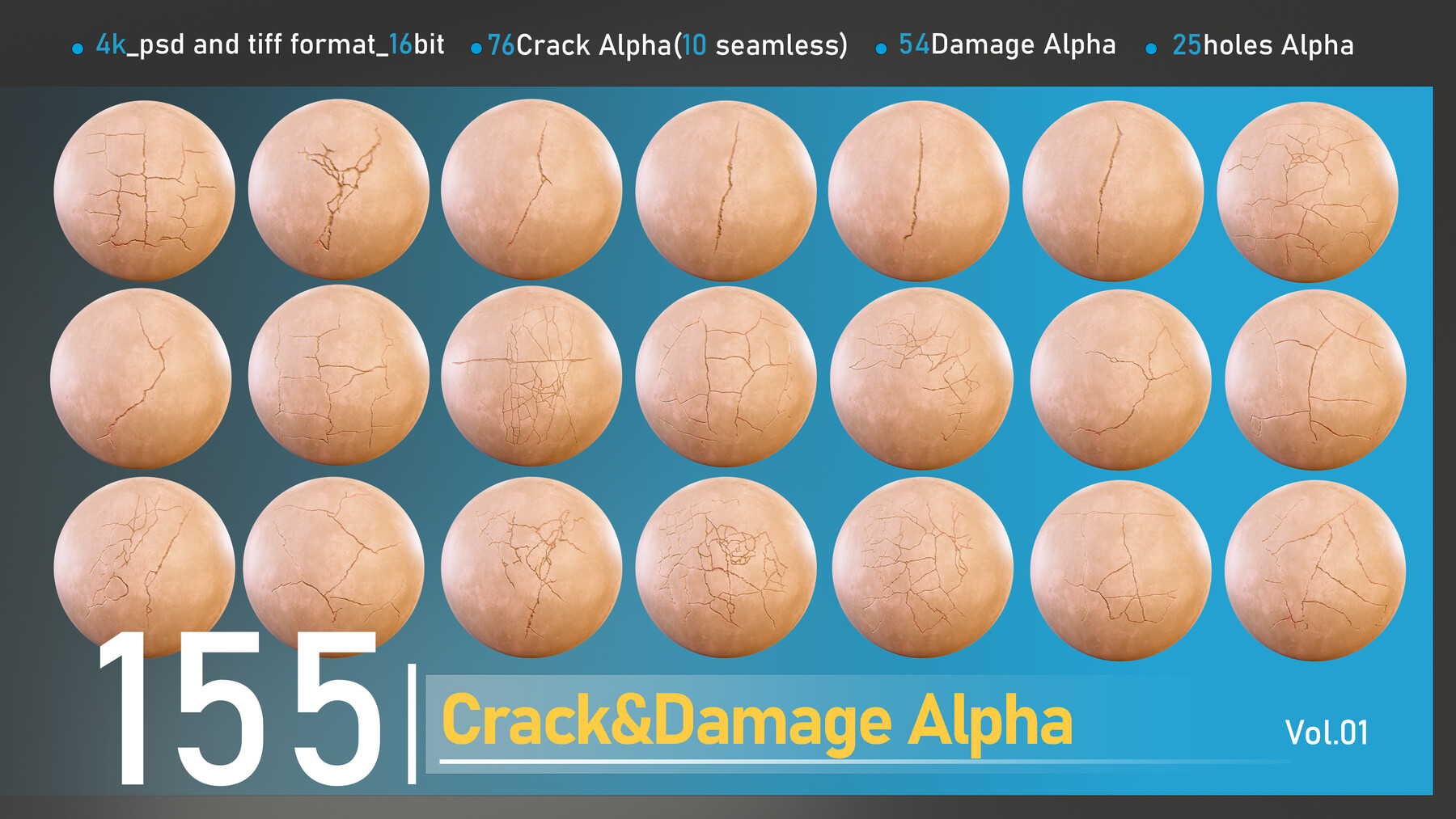 ArtStation - 155 Crack&Damage Alpha_Vol 01 | Brushes
