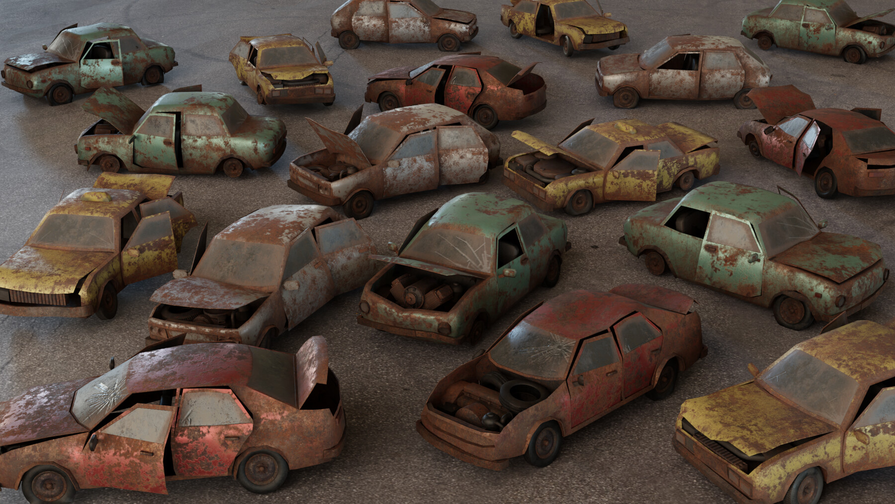 ArtStation - Apocalyptic Damaged Cars | Game Assets