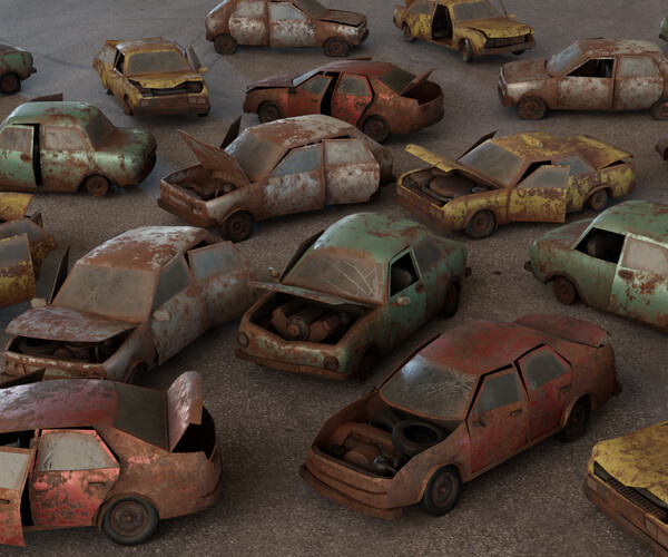 ArtStation - Apocalyptic Damaged Cars | Game Assets