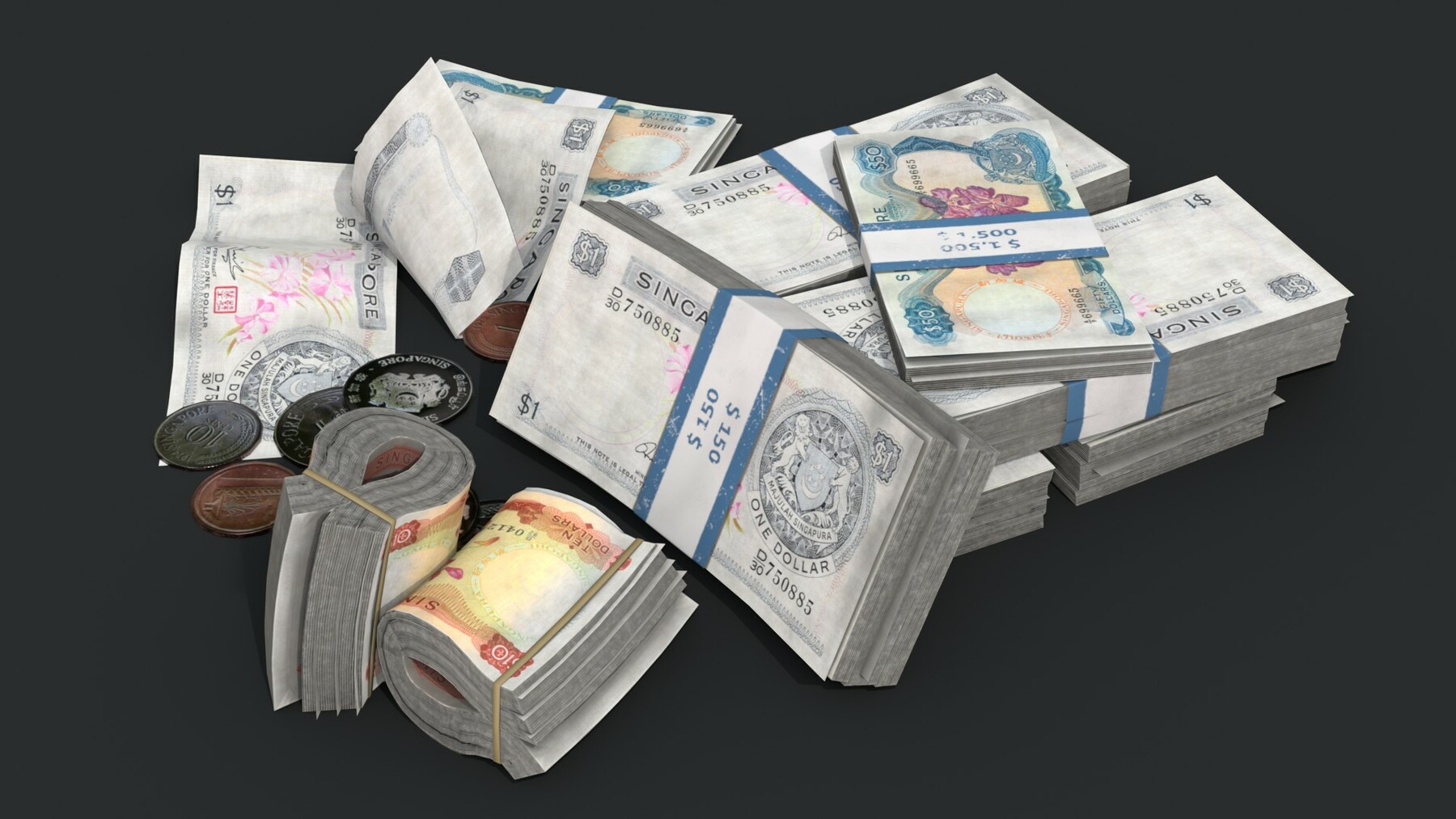 ArtStation - Money Loot - Singapore Dollars | Game Assets