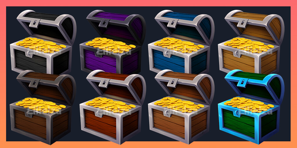 ArtStation - Treasure Chest Variations - Glow and Treasure | Game Assets