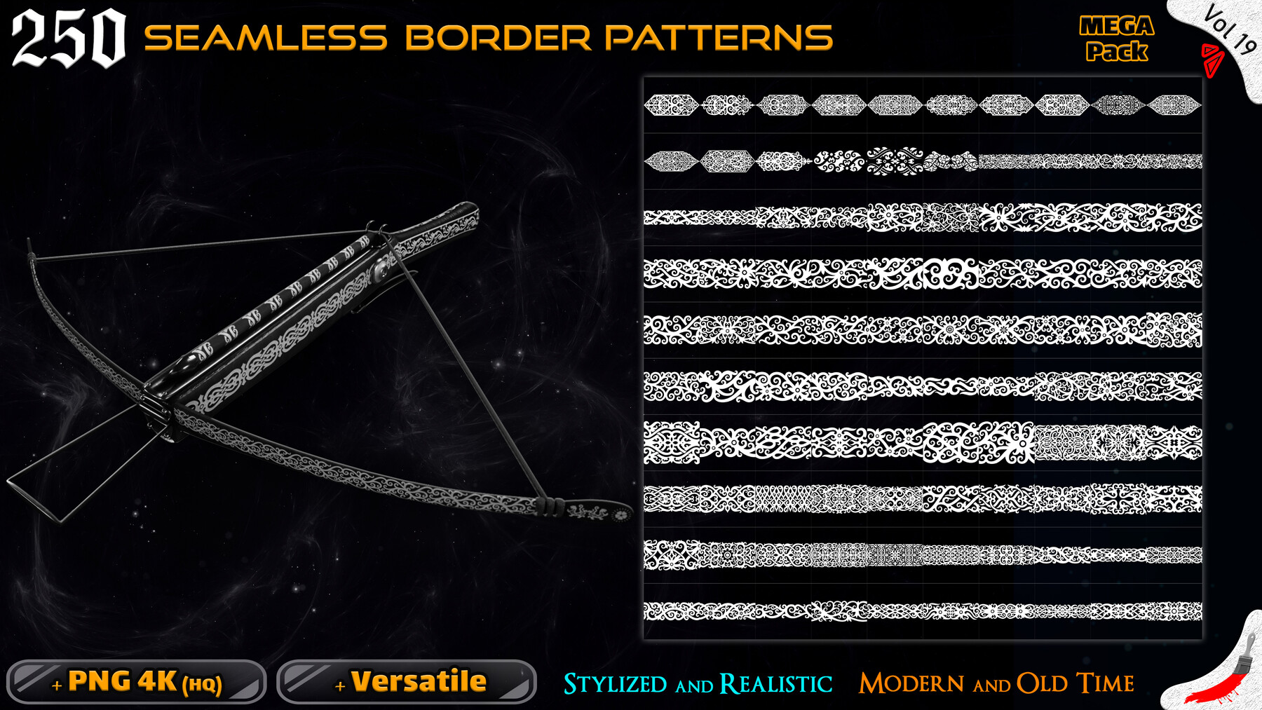 ArtStation - 250 Alpha Seamless Border Patterns (MEGA Pack) - Vol 19 ...