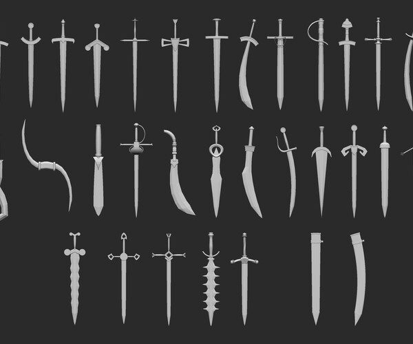 ArtStation - 30 Low-poly medieval fantasy sword melee weapon base mesh ...