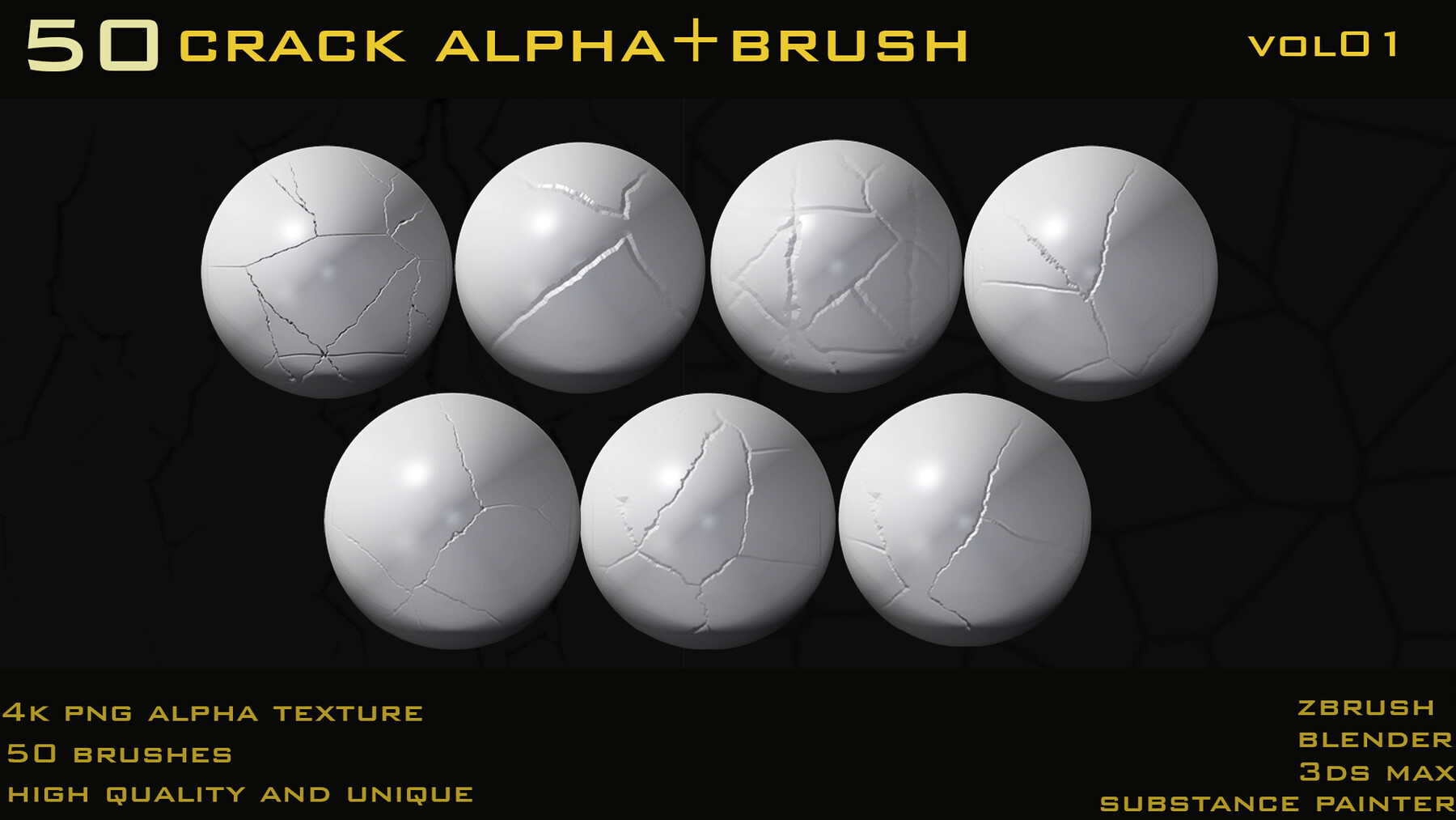ArtStation - 50 Crack Alpha+Brushes (4k png alpha texture)Vol 01 | Brushes