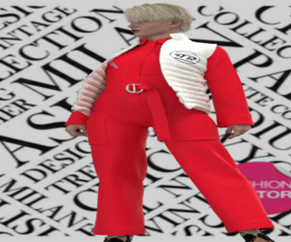 ArtStation - TRUGEN's red coverti denim boiler jumpsuit+white nylon ...