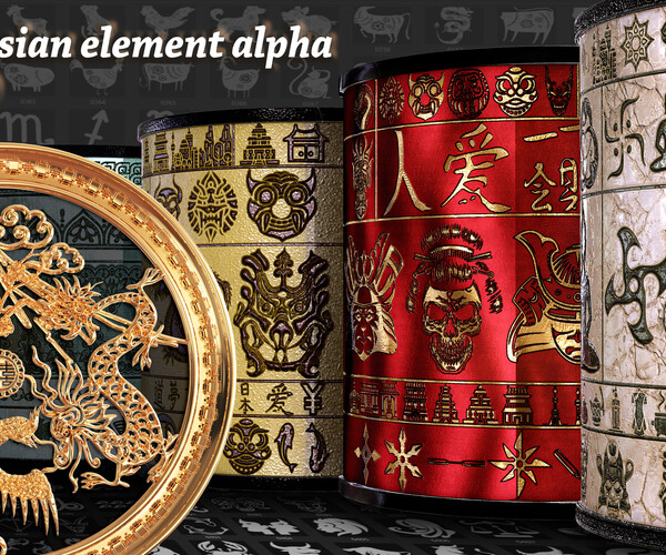 ArtStation - 1300 asian element,symbol & pattern alpha | Brushes