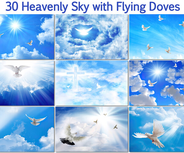ArtStation - 30 Heavenly Sky, Sunny blue sky, Flying Dove Faith Symbols ...