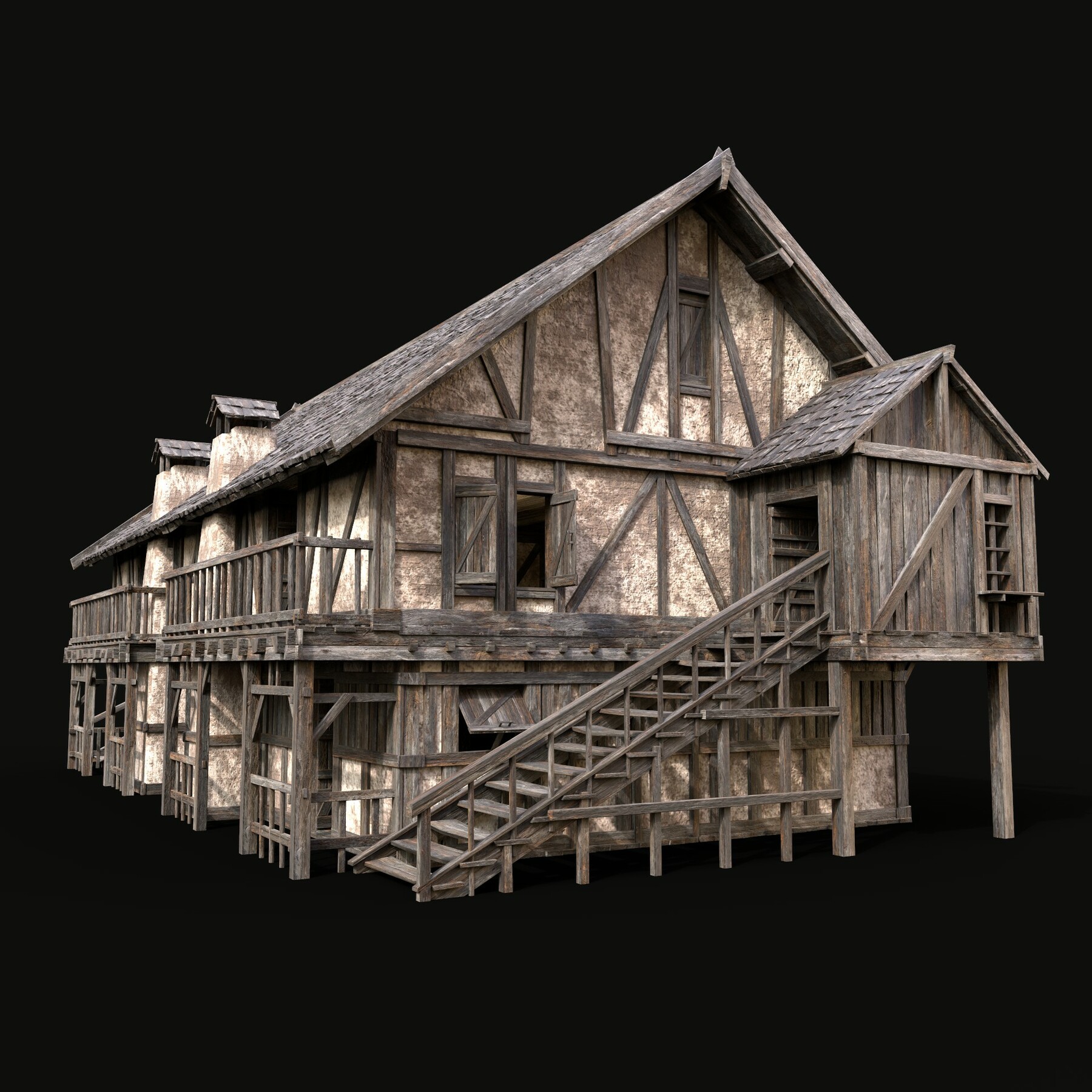 ArtStation - MEDIEVAL ENTERABLE LONG HOUSE HUT FARM COTTAGE WOODEN ...