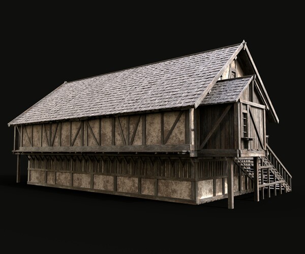 ArtStation - MEDIEVAL ENTERABLE LONG HOUSE HUT FARM COTTAGE WOODEN ...