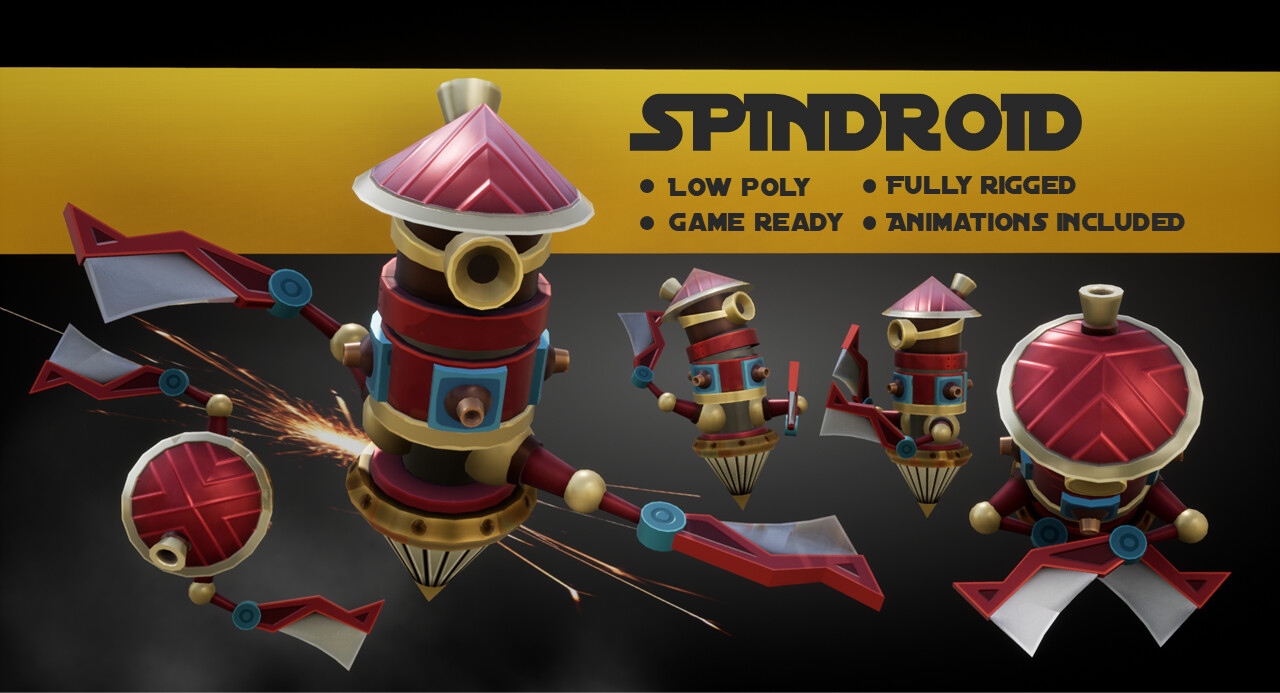ArtStation - SPINDROID (Stylized Steampunk Spinning Robot) | Game Assets