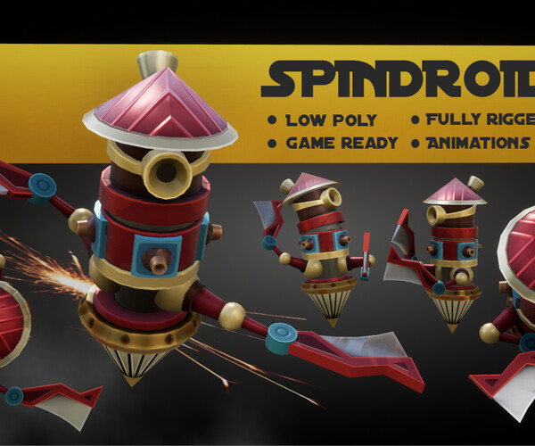 ArtStation - SPINDROID (Stylized Steampunk Spinning Robot) | Game Assets