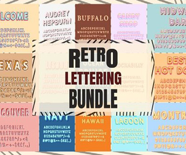 ArtStation - 30 Retro Lettering Bundle, Vintage Alphabet Set, 3D Vector ...