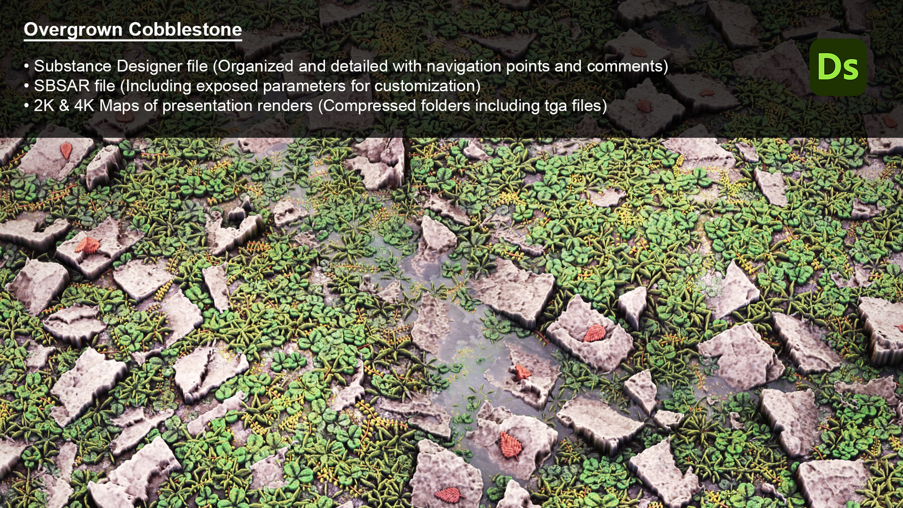 ArtStation - Overgrown Cobblestone Material | Game Assets