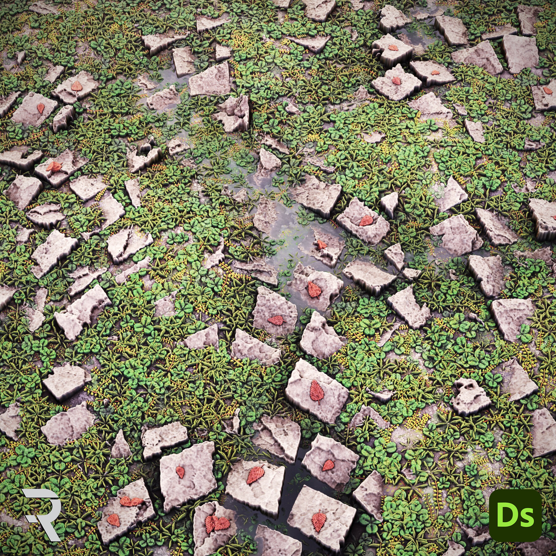 ArtStation - Overgrown Cobblestone Material | Game Assets