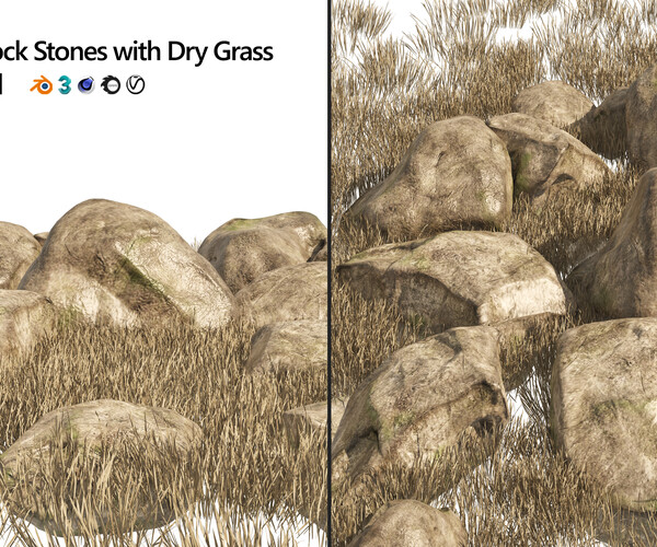 ArtStation - Granite Rock Stones with Dry Grass Terrain | Resources