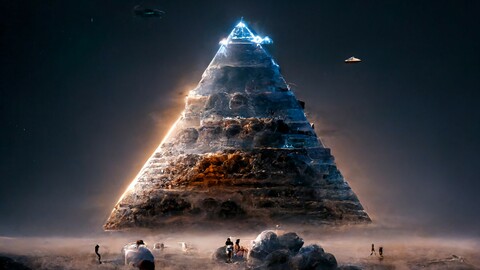 ArtStation - A fantastic pyramid that has a luminous top with clouds ...