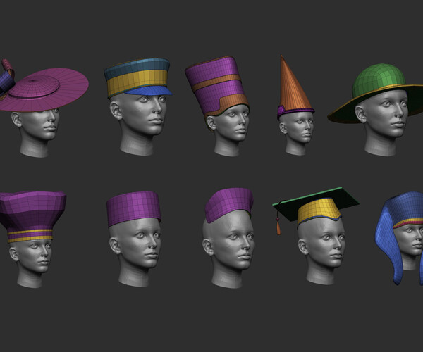 ArtStation - 60 Low-poly hat and headwear base mesh shapes IMM shapes ...