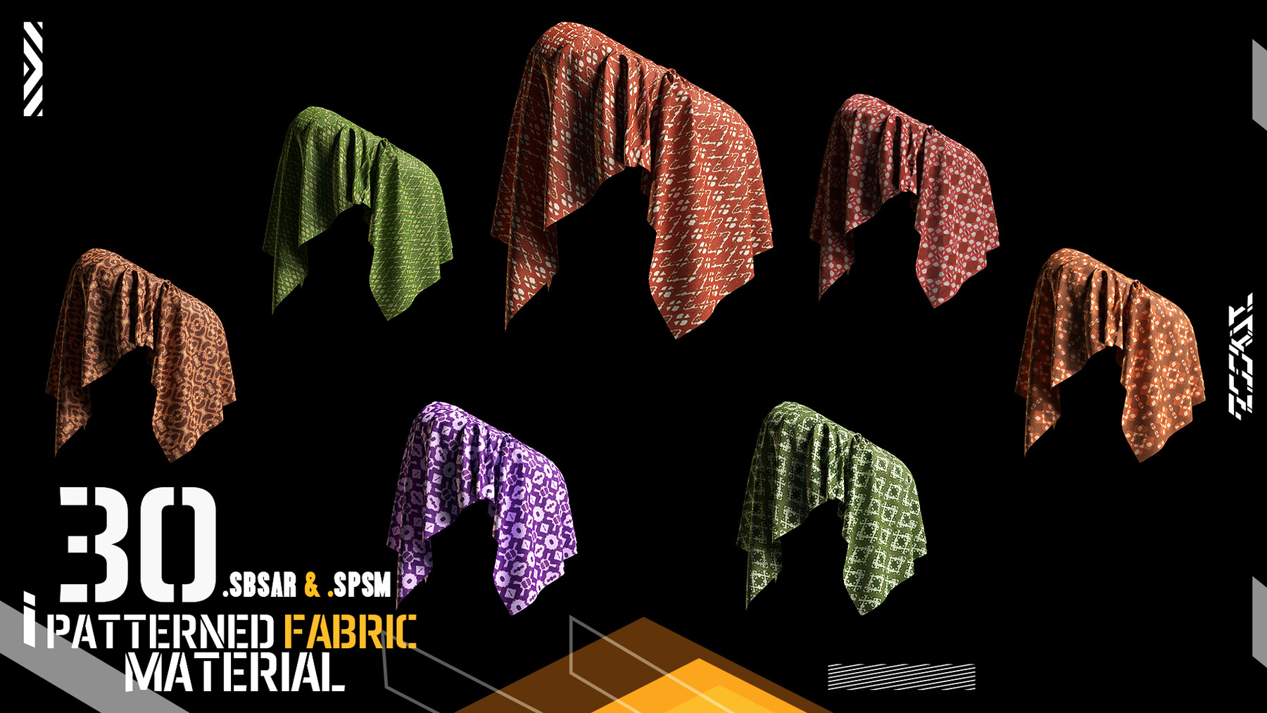 ArtStation - 30 patterned fabric material _ .sbsar & .spsm | Game Assets