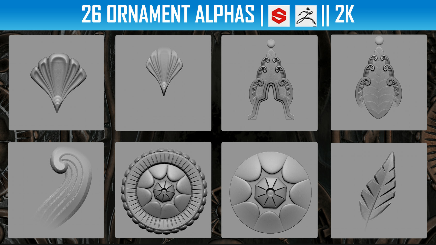 ArtStation - 26 Ornament Alphas (ZBRush, Substance, 2K) | Brushes