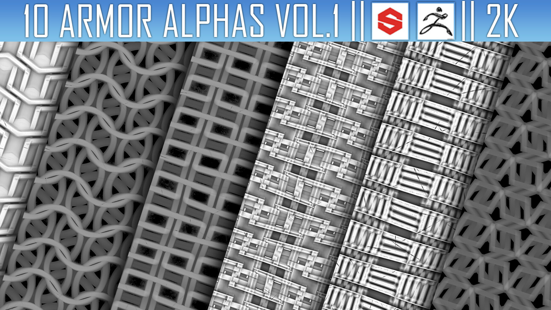 ArtStation - 10 Armor Alphas Vol.1 (ZBrush, Substance, 2K) | Brushes