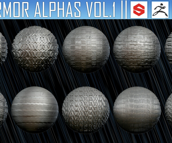 ArtStation - 10 Armor Alphas Vol.1 (ZBrush, Substance, 2K) | Brushes
