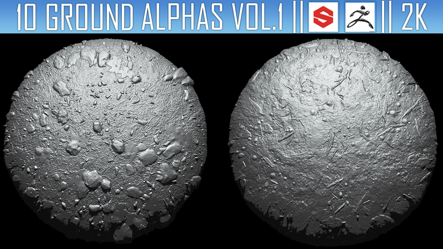 ArtStation - 10 Ground Alphas Vol.1 (ZBrush, Substance, 2K) | Brushes