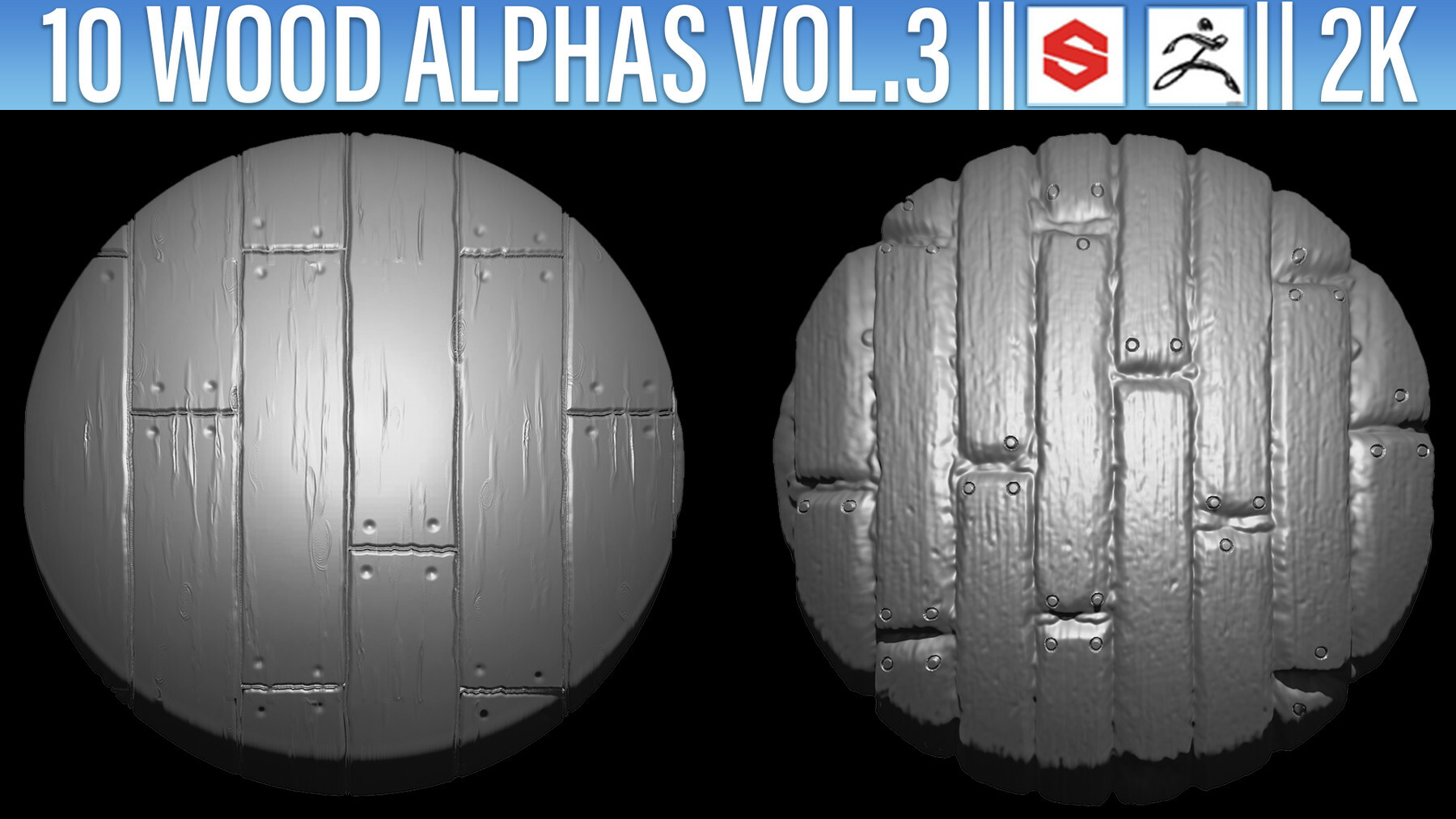 ArtStation - 10 Wood Alphas Vol.3 (ZBRush, Substance, 2K, PSD) | Brushes