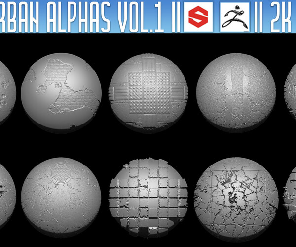 ArtStation - 10 Urban Alphas Vol.1 (ZBRush, Substance, 2K, PSD) | Brushes