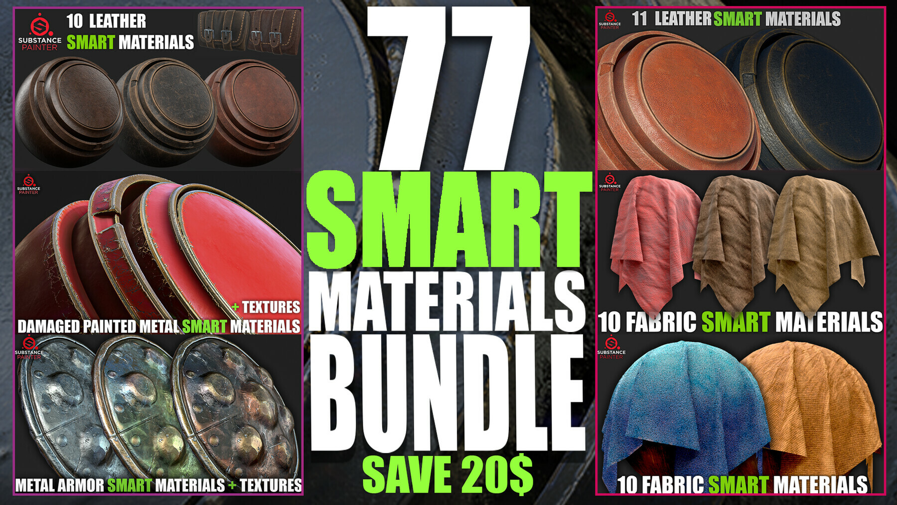 ArtStation - 77 Smart Materials Bundle (Substance Painter) | Game Assets